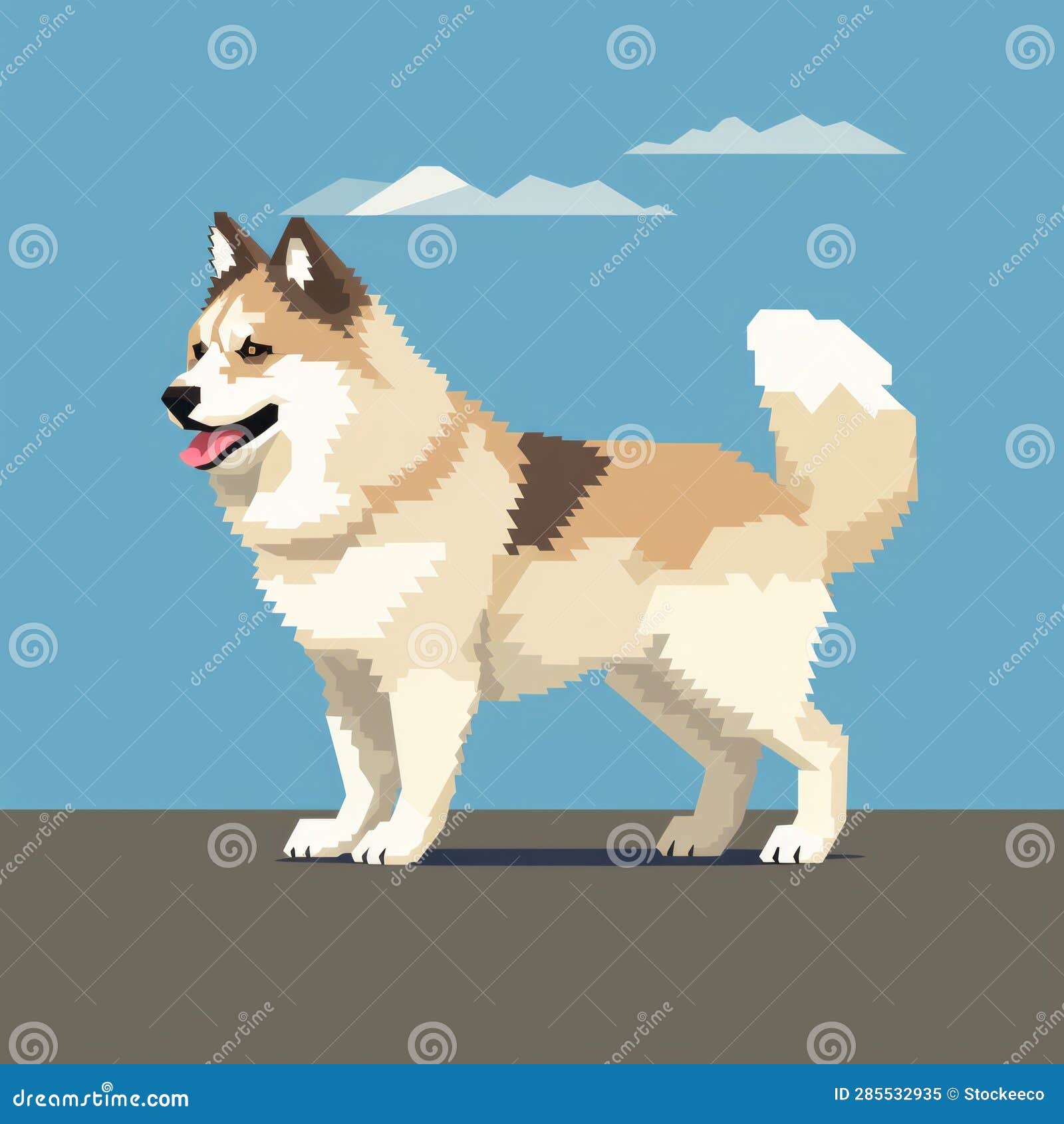 Gigantic Scale Husky Dog Pixel Art Vector in Sky-blue and Beige Stock ...