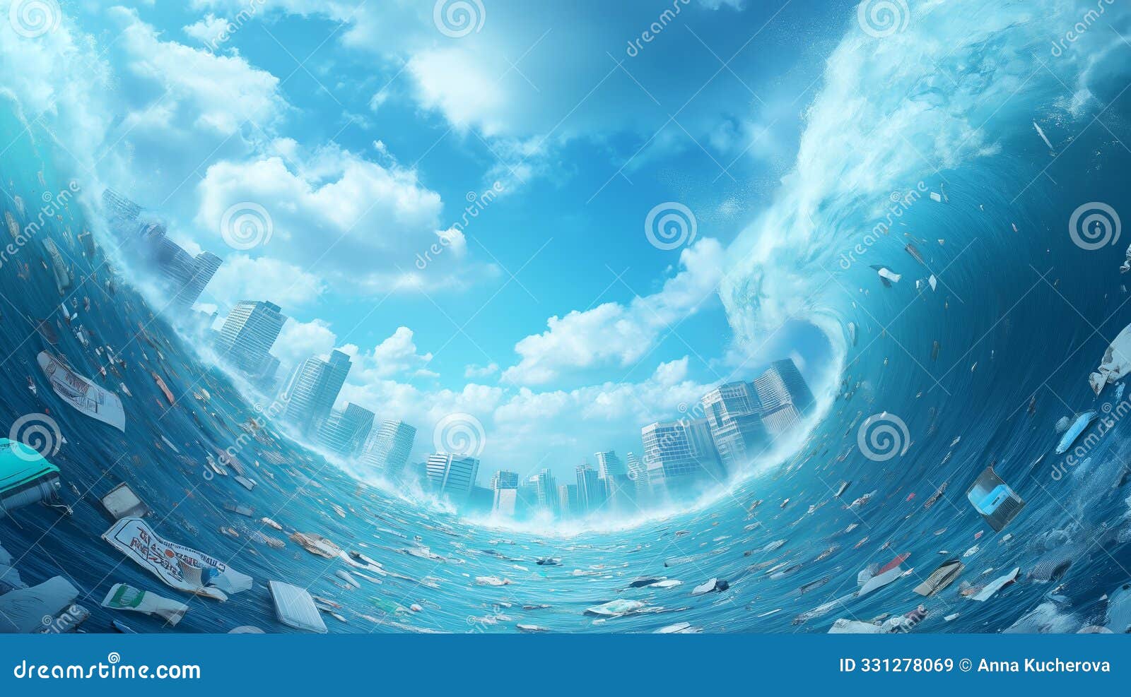 Gigantic Wave Filled with Floating Plastic Debris Approaching a City ...