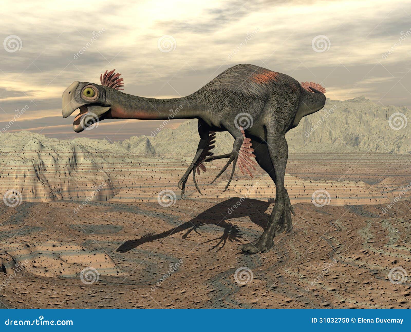 Gigantoraptor Dinosaur in the Desert - 3D Render Stock Illustration ...