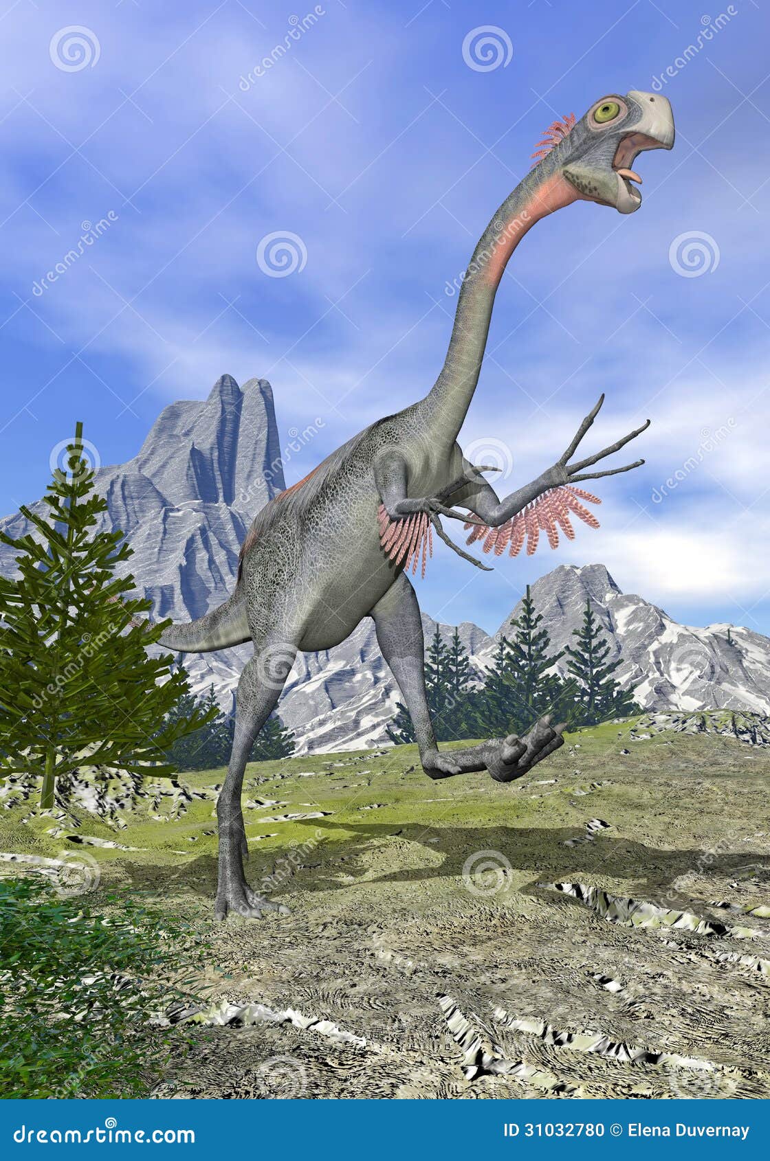Gigantoraptor Dinosaur Running - 3D Render Stock Illustration ...