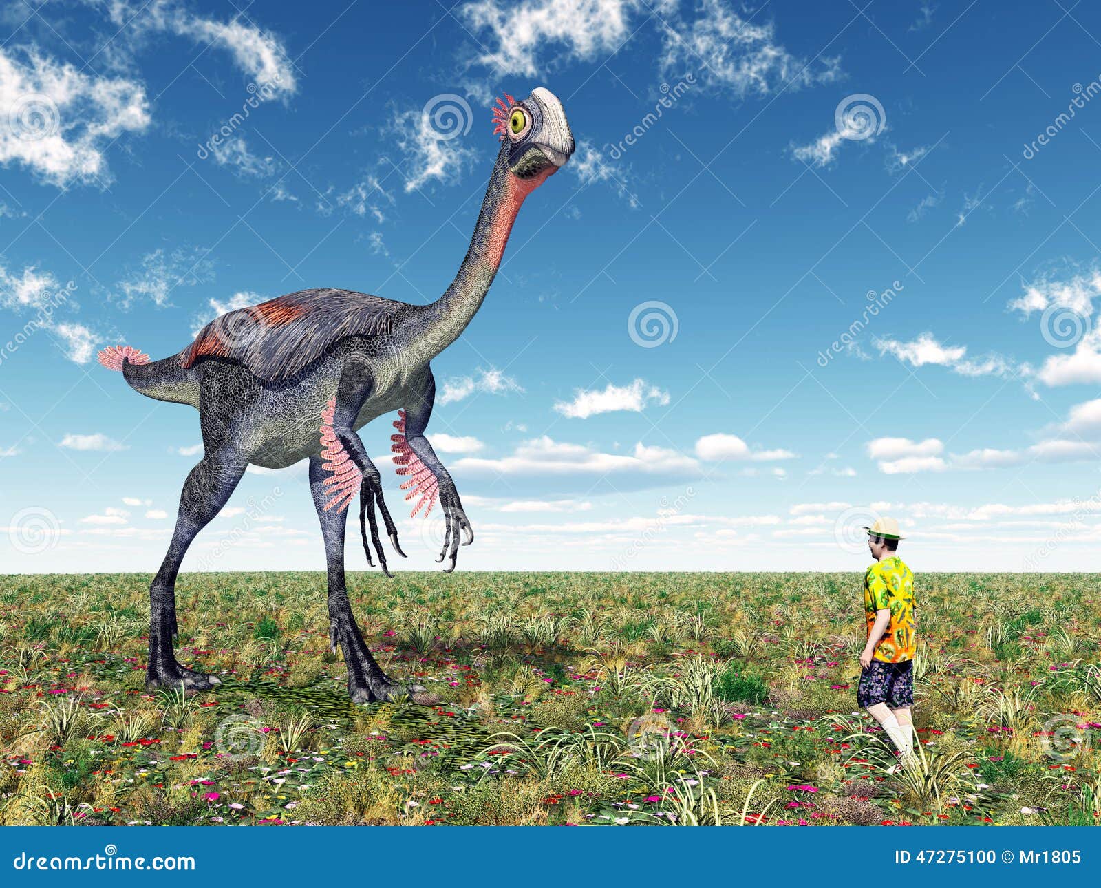 Gigantoraptor and Tourist stock illustration. Illustration of plants ...