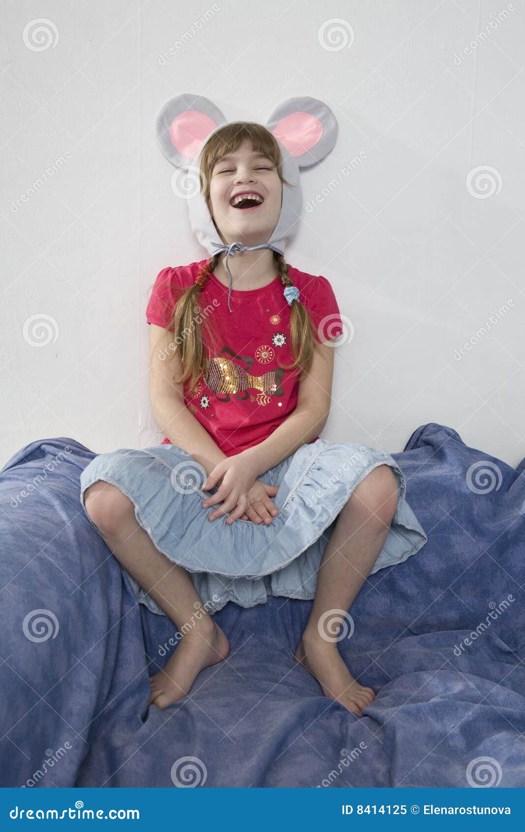 Giggle Girl Wearing Cap with Mouse`s Ears Stock Image - Image of child ...