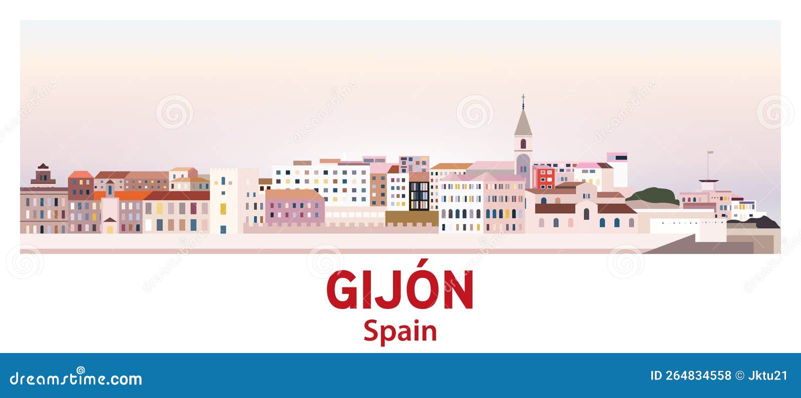 Gijon Skyline in Bright Color Palette Vector Illustration Stock Vector ...