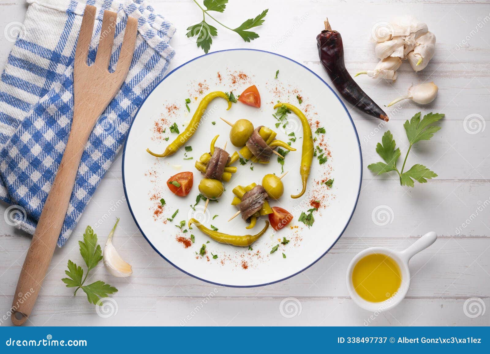 Gilda. Basque Tapas Pincho with Chilli, Anchovy and Olive. Top View ...