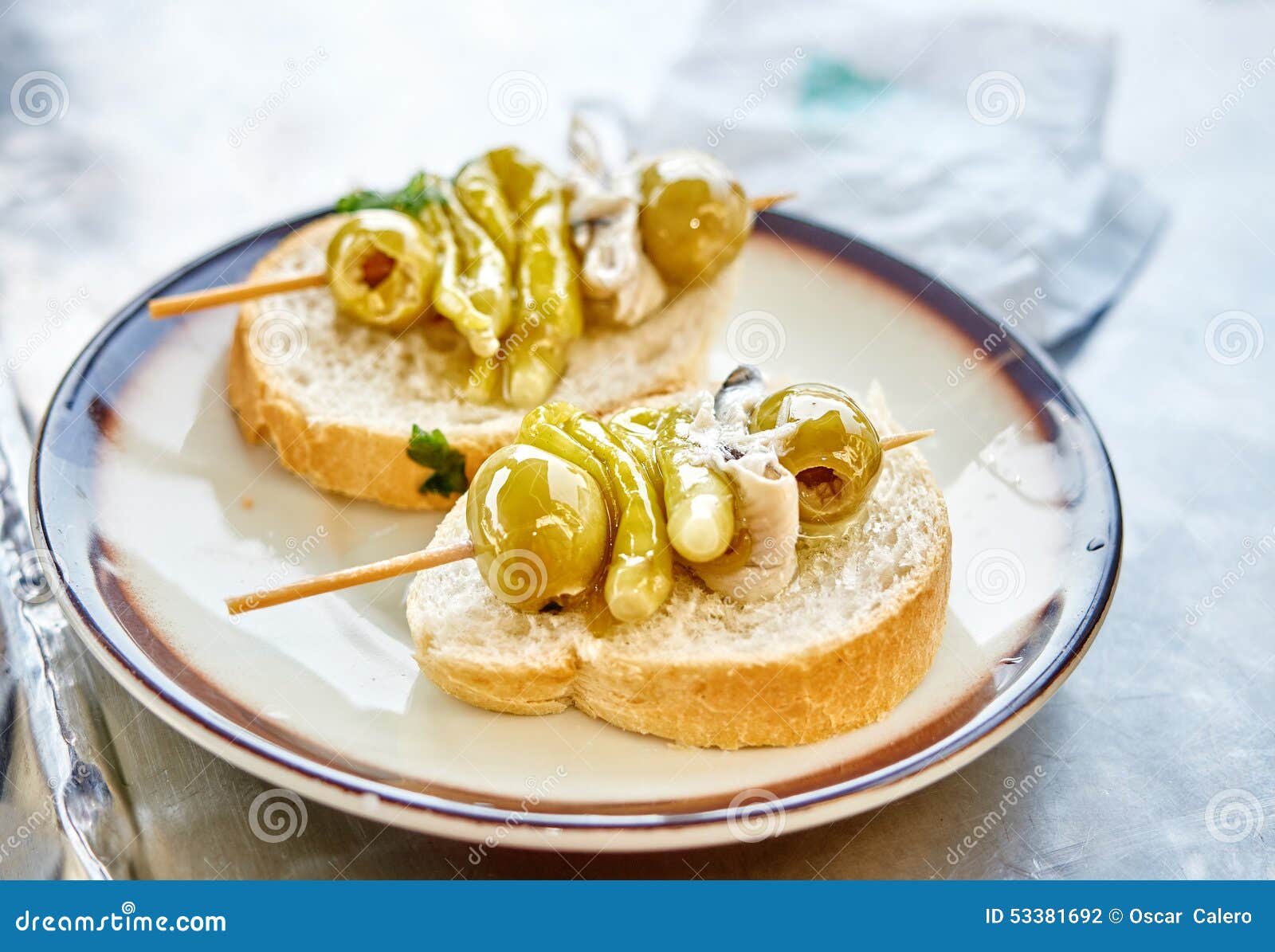 Gilda pintxo stock photo. Image of tapa, bread, restaurant - 53381692