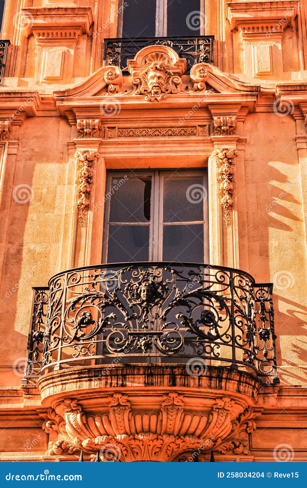 Gilded Building Windowed Porch and Iron Ralings in France Stock Photo ...