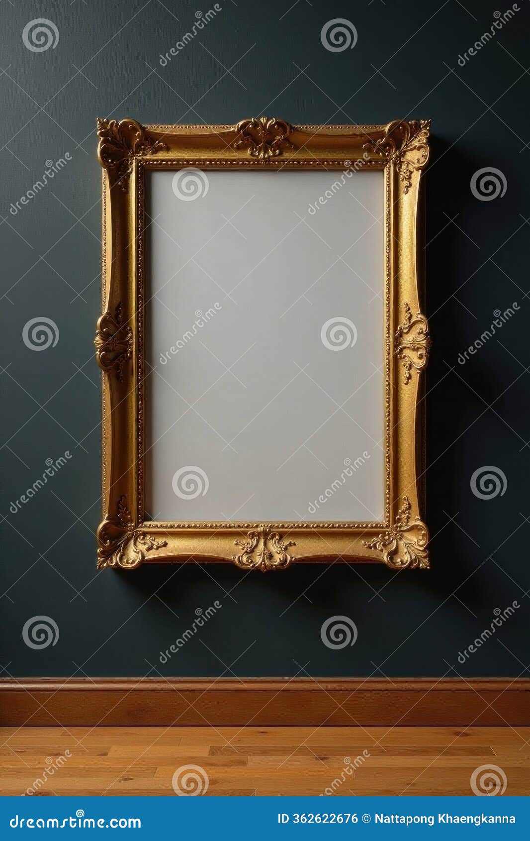 Gilded Frame Against a Dark Museum Wall, Ready for Artwork , Design ...