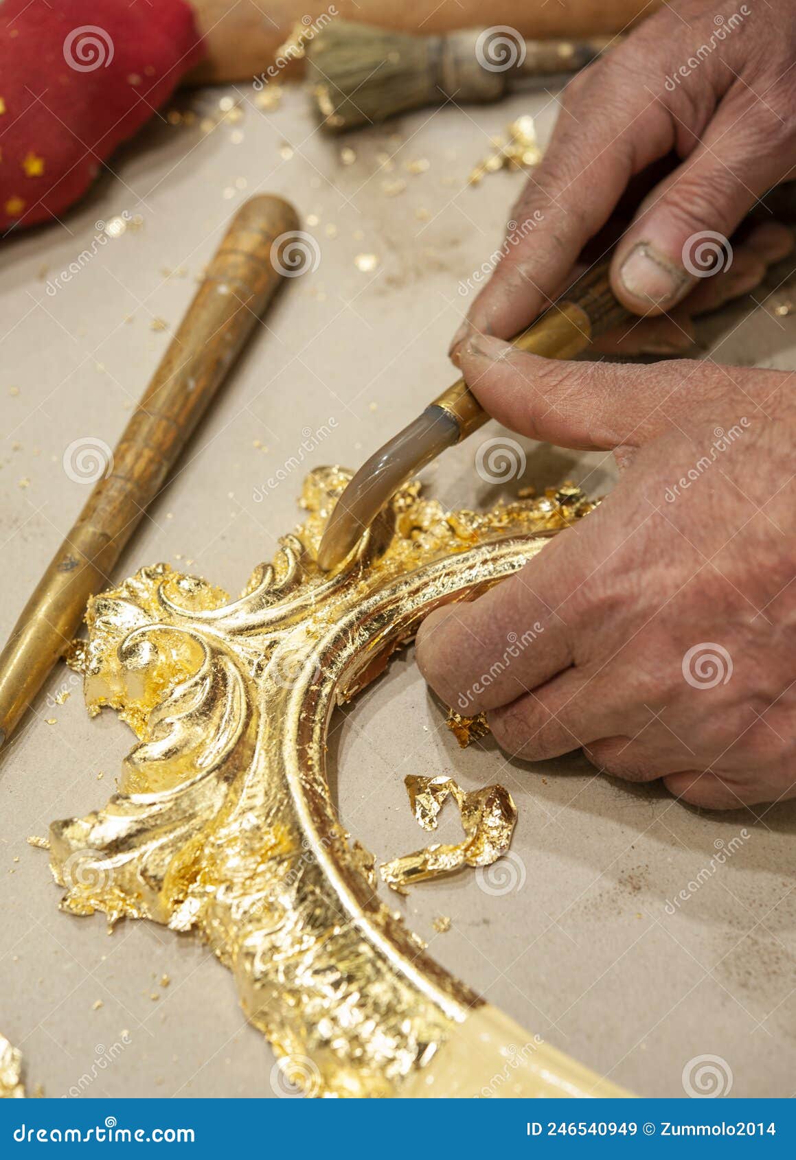 Gilded Frame Ready for Burnishing with an Agate Stone Tool. Gilding ...