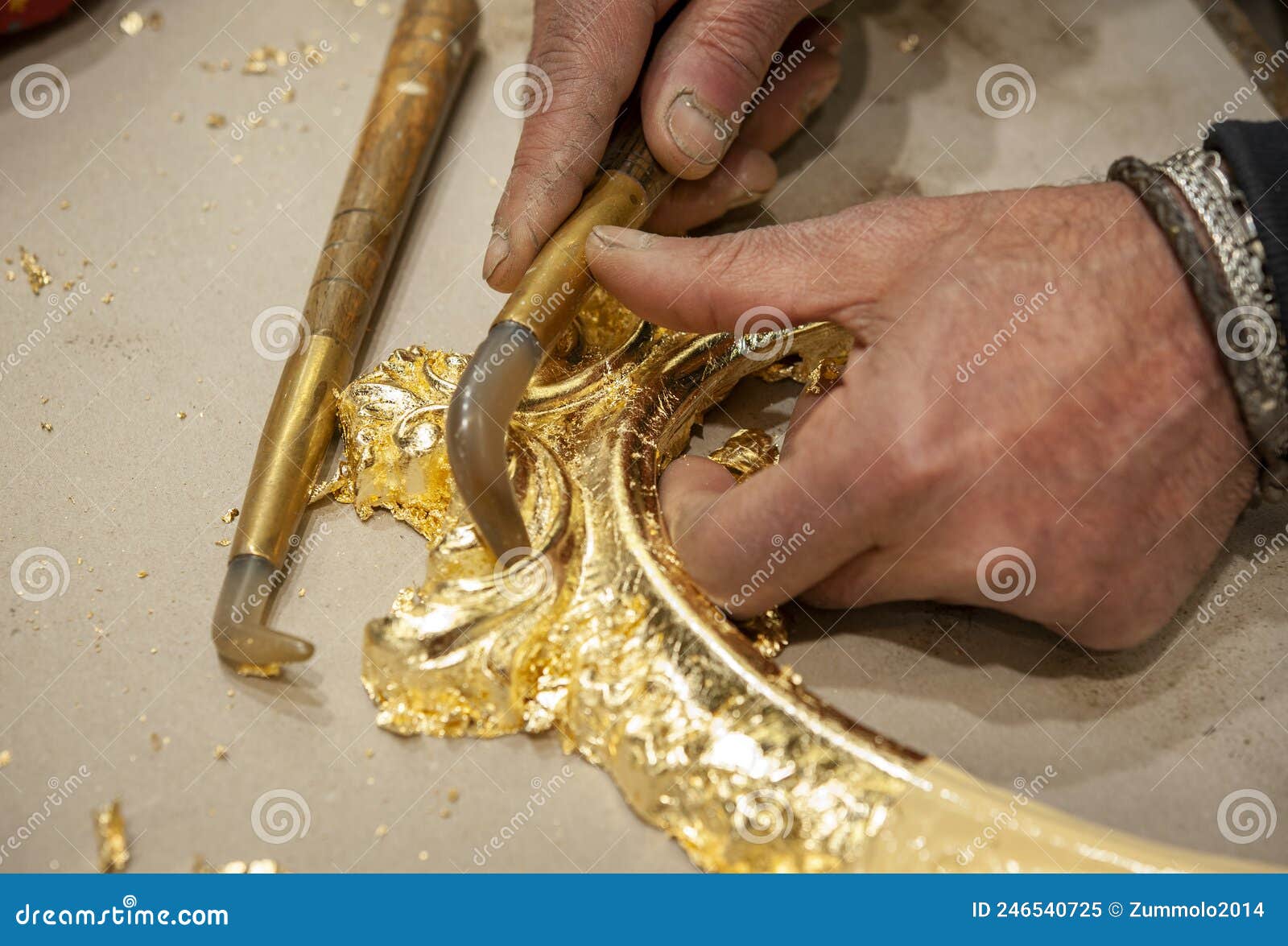 Gilded Frame Ready for Burnishing with an Agate Stone Tool. Gilding ...