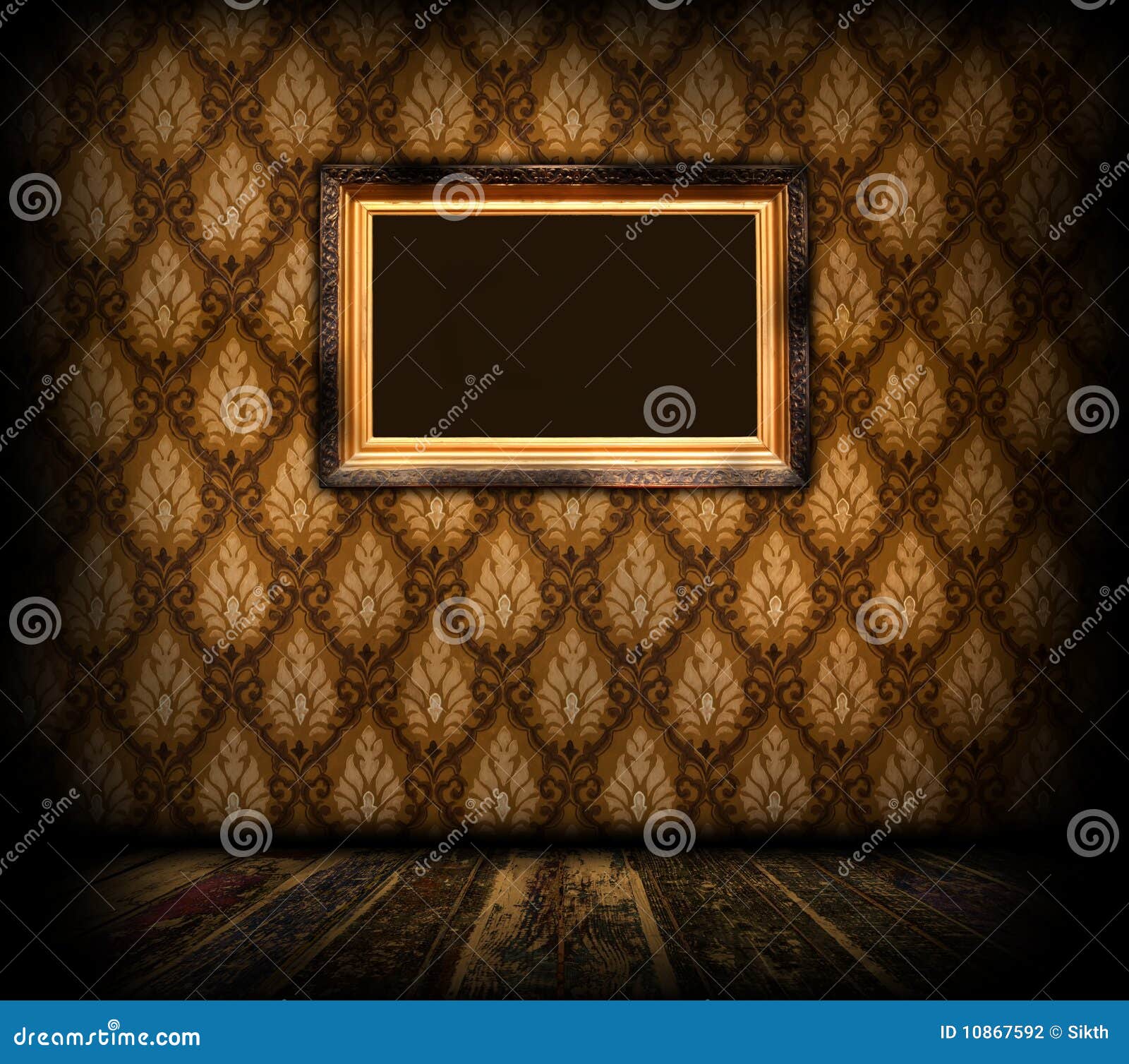Gilded Frame on Vintage Wallpaper Stock Illustration - Illustration of ...