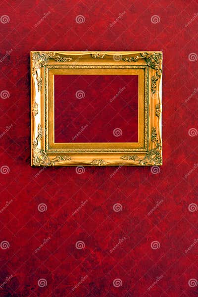 Gilded Gold Frame on Red Wall Background Stock Photo - Image of finish ...