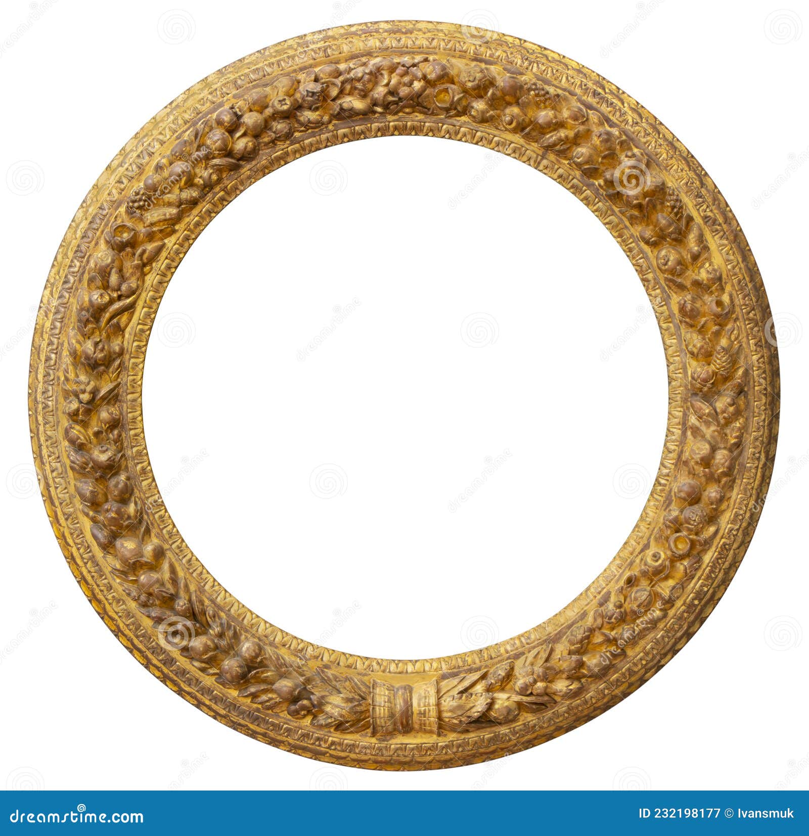 Gilded Round Antique Empty Picture Frame Stock Image - Image of wooden ...