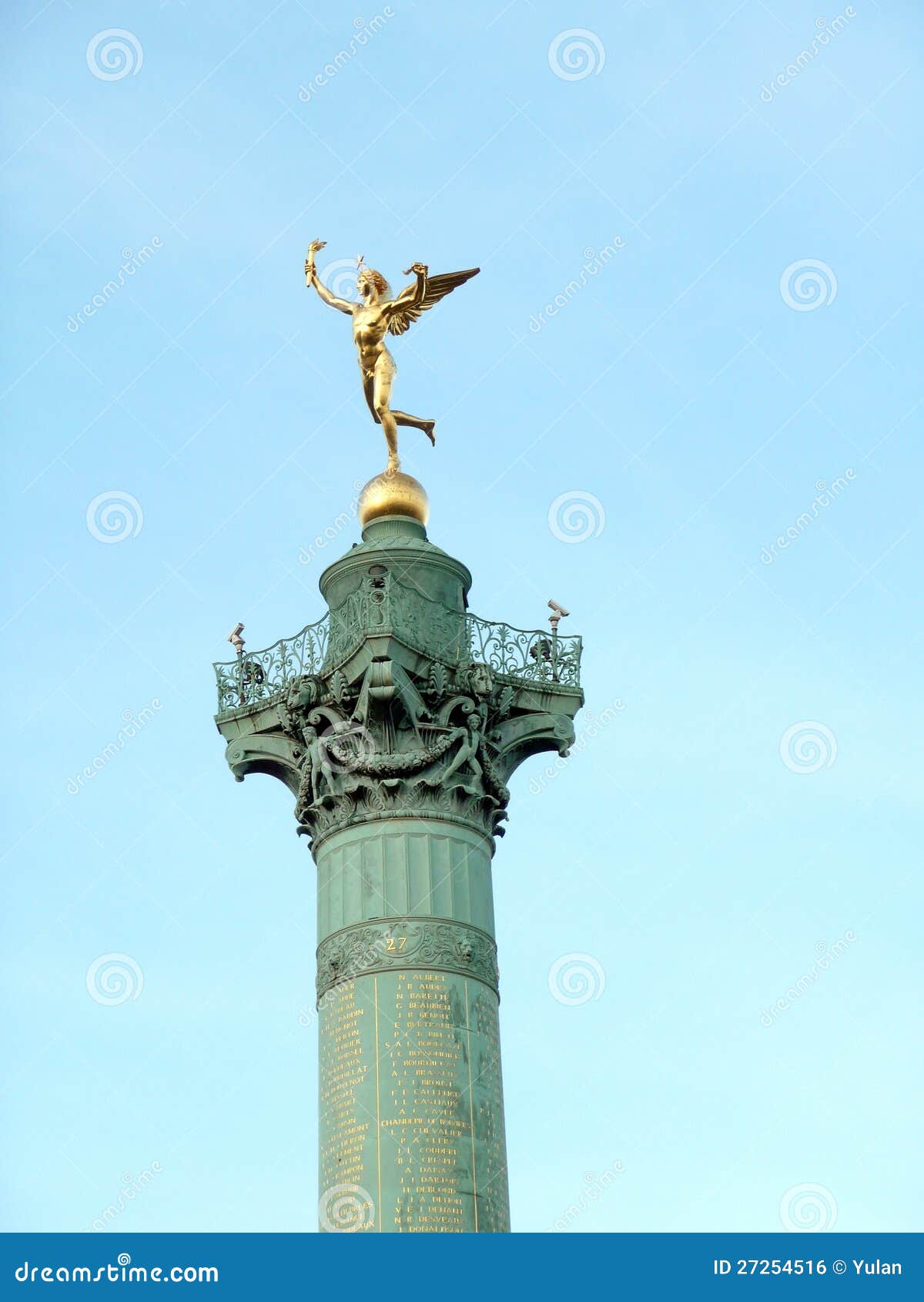 Gilded Statue Genie De La Liberte Stock Photo - Image of famous, golden ...