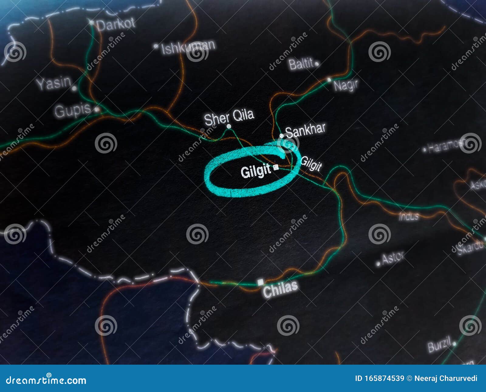 Gilgit Area Located on Geographical Location Map on India Stock Image ...