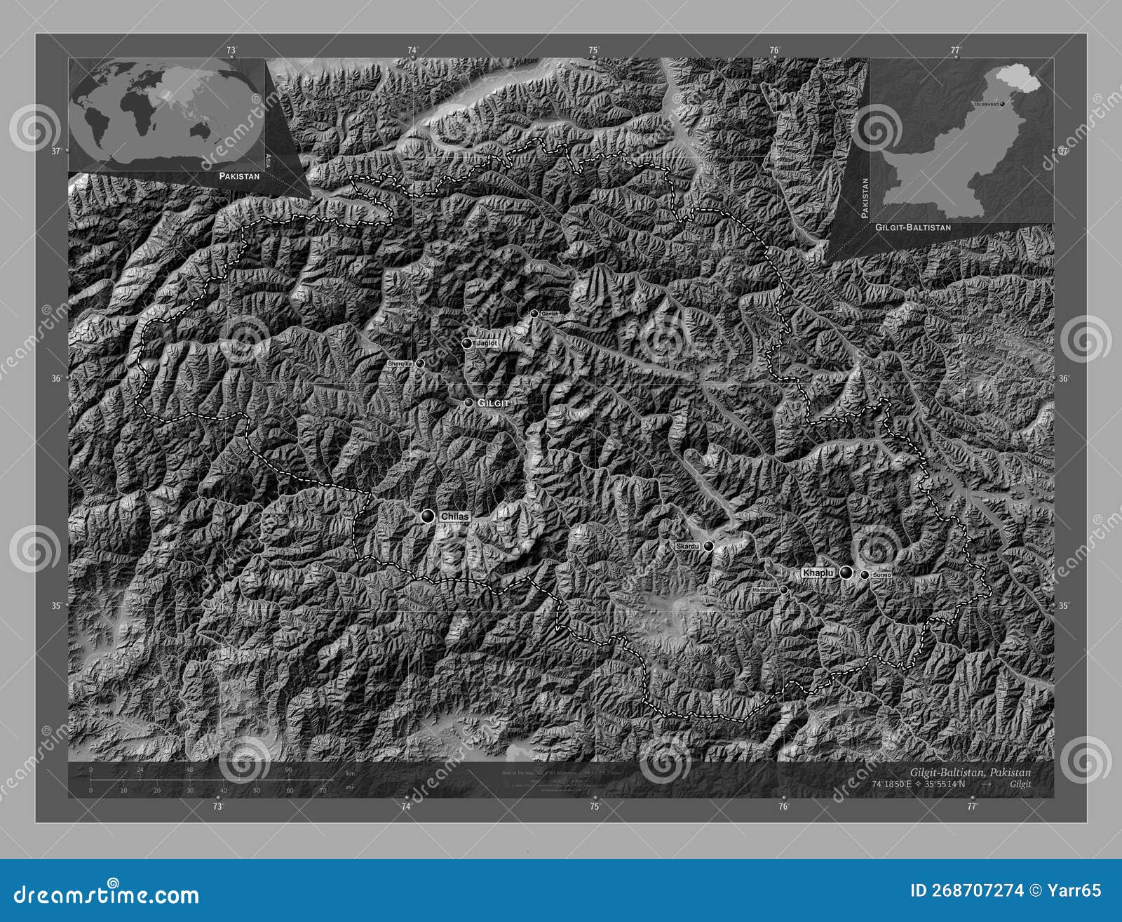 Gilgit-Baltistan, Pakistan. Bilevel. Labelled Points of Cities Stock ...