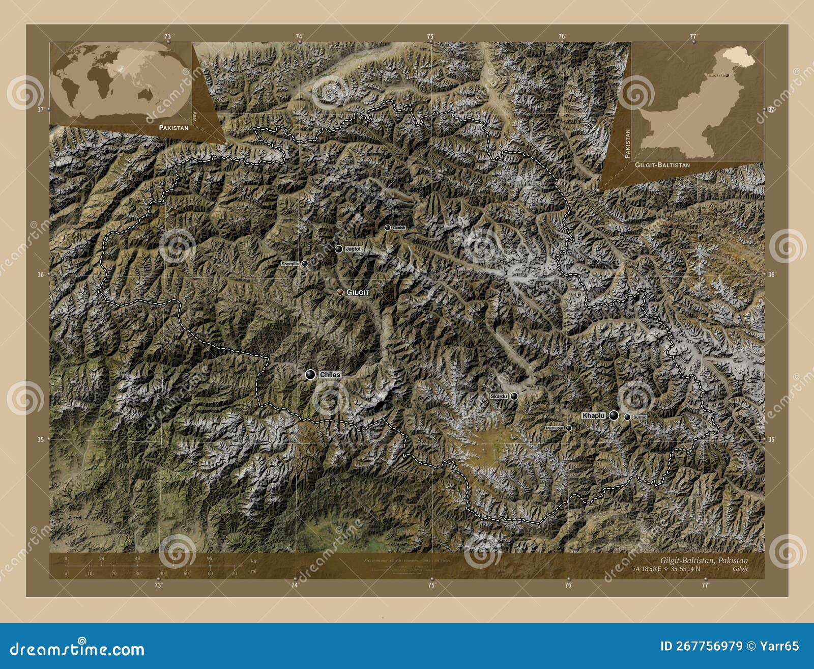 Gilgit-Baltistan, Pakistan. Low-res Satellite. Labelled Points O Stock ...