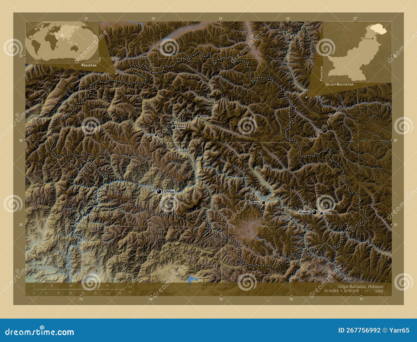 Gilgit-Baltistan, Pakistan. Physical. Labelled Points of Cities Stock ...