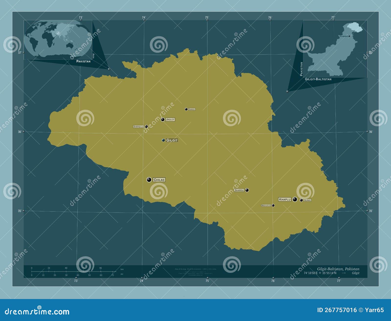 Gilgit-Baltistan, Pakistan. Solid. Labelled Points of Cities Stock ...