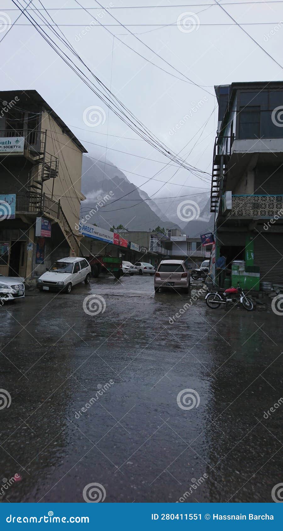 Gilgit City View after Rain. Market and Mountains in Background ...