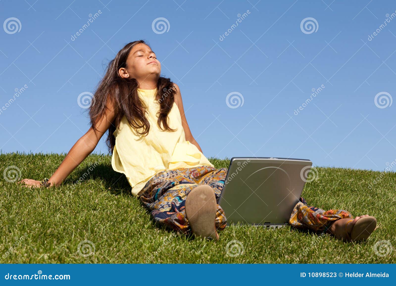 Gilr Using Wireless Internet at the Park Stock Image - Image of ...