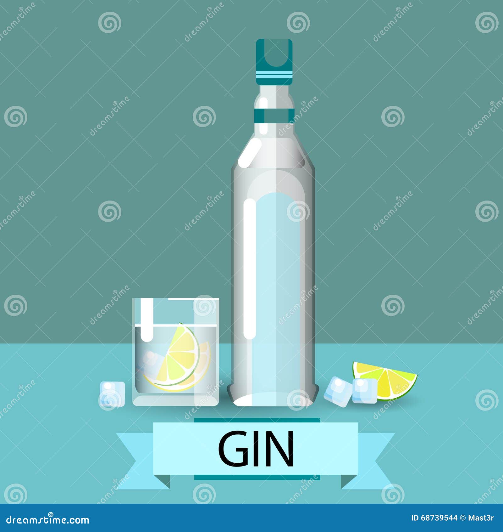 Gin Bottle Glass Lemon Alcohol Drink Icon Flat Stock Illustration ...
