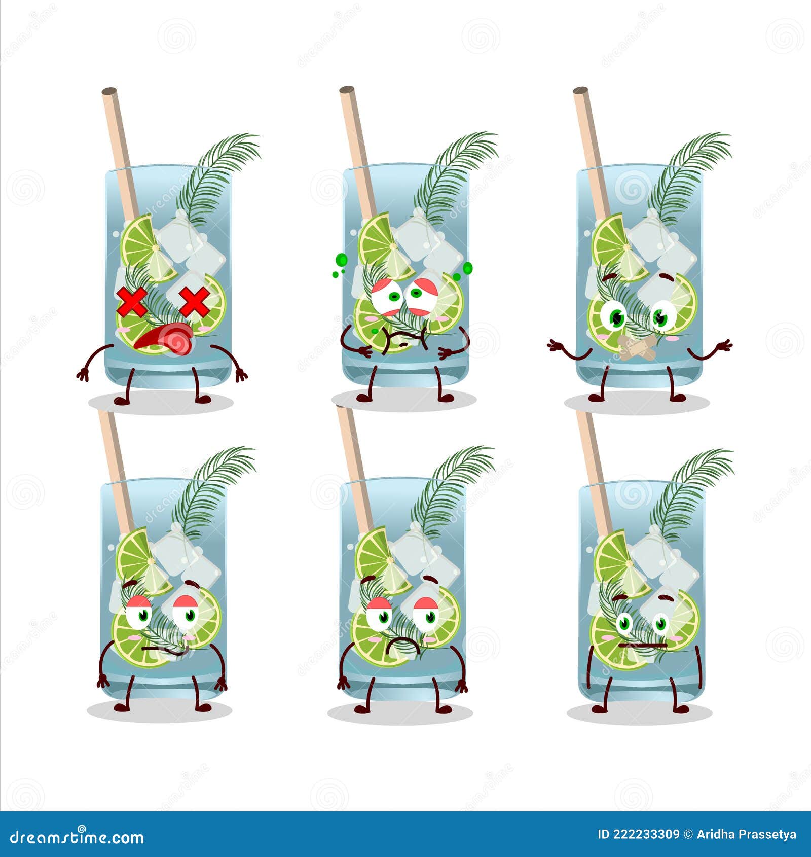 Gin Tonic Cartoon Character With Various Angry Expressions ...