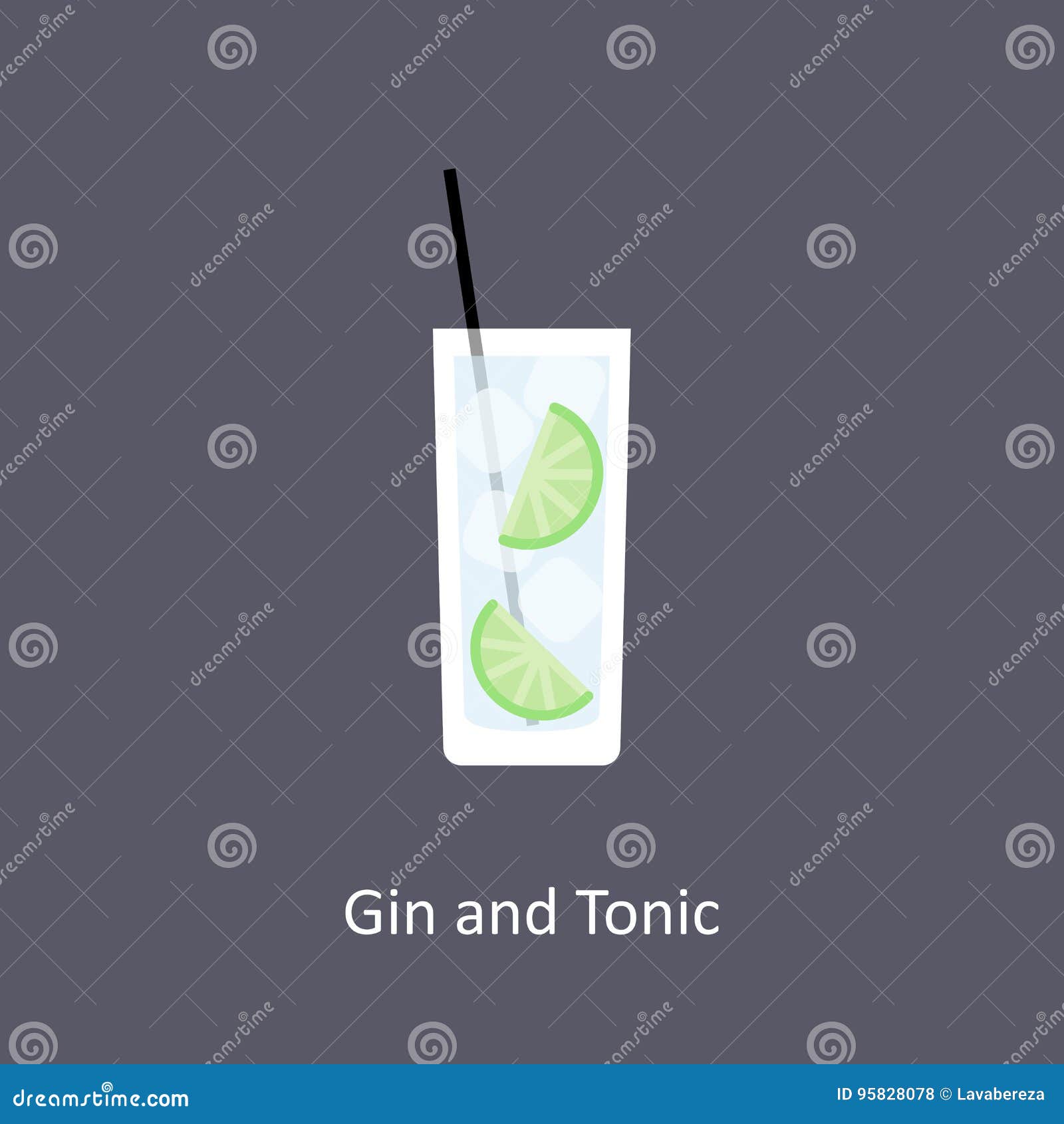 Gin And Tonic Cocktail. Summer Drink. Cartoon Flat Vector Illustration. Isolated On Blue ...