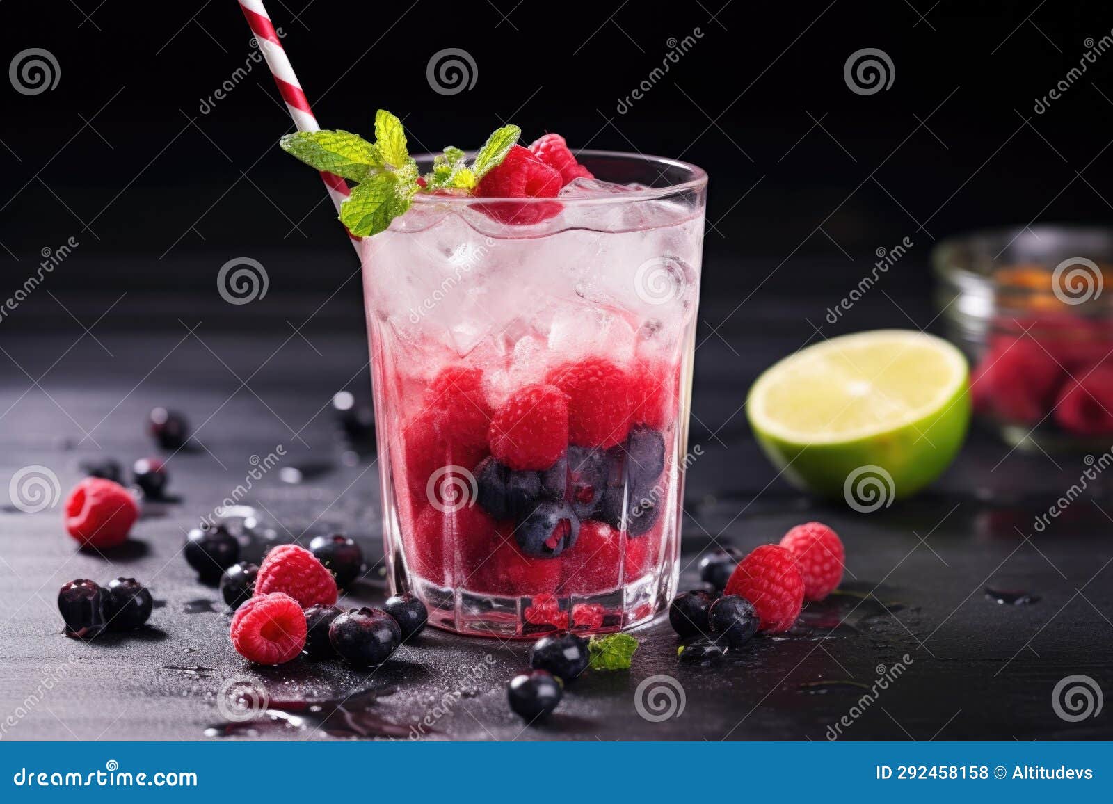 A Gin and Tonic with Frozen Mixed Berries Stock Photo - Image of drink ...