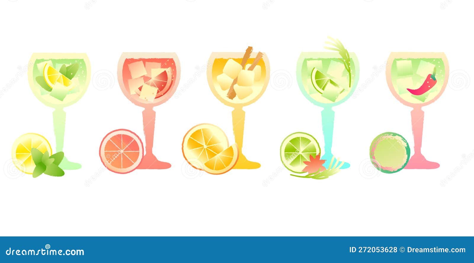 Gin Tonic Set with Different Ingredients. Vector Flat Gradient Illustration Stock Vector ...