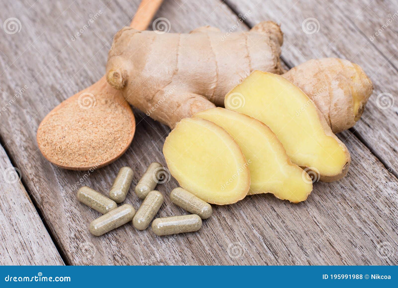 Ginger powder capsules stock photo. Image of health - 195991988