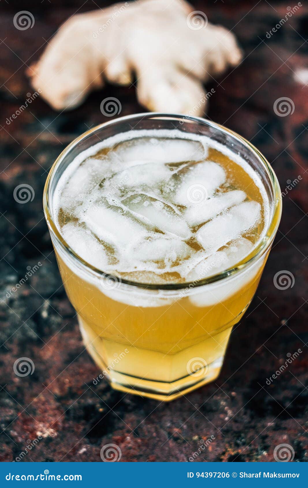 Ginger Ale on Black Rustic Surface with Ice. Stock Photo - Image of ...
