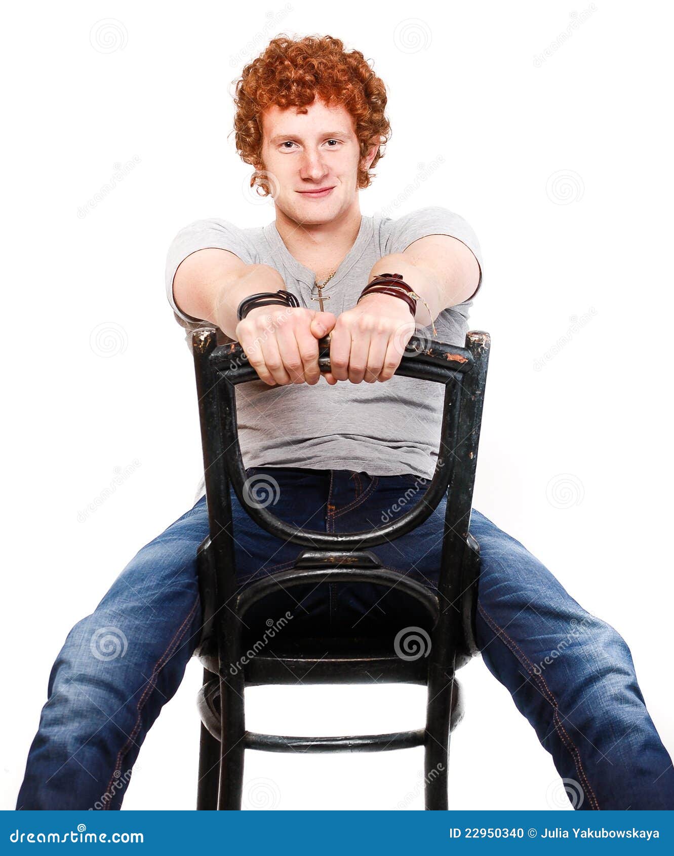 Ginger Attractive Young Man on Chair Isolated Stock Photo - Image of ...