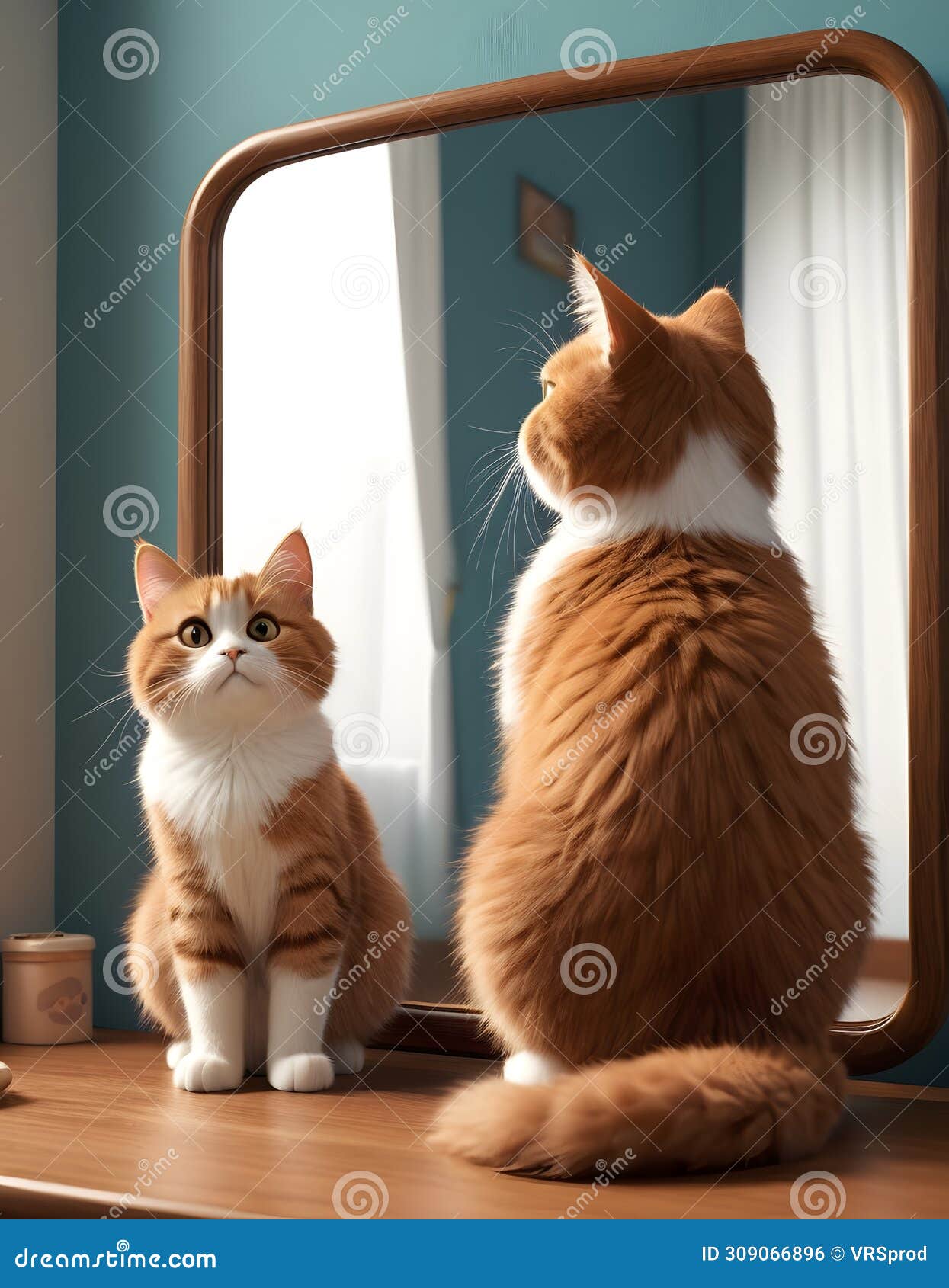 Ginger Cat Admiring Reflection AI Generative Stock Photo - Image of ...