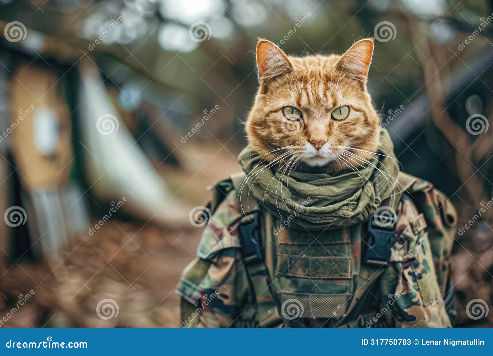 Ginger Cat Dressed in Full Military Gear with a Focused Expression Stock Image - Image of feline ...