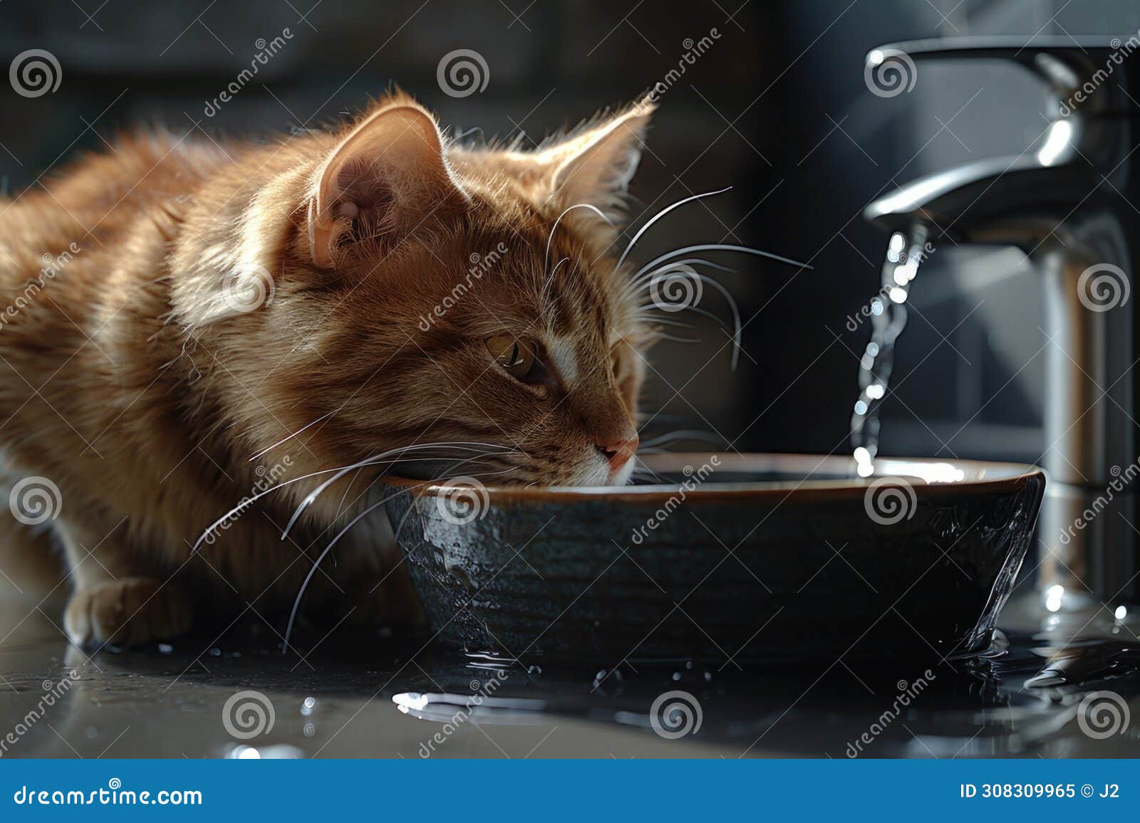Ginger Cat Drinking from Faucet Stock Image - Image of looking, feline ...