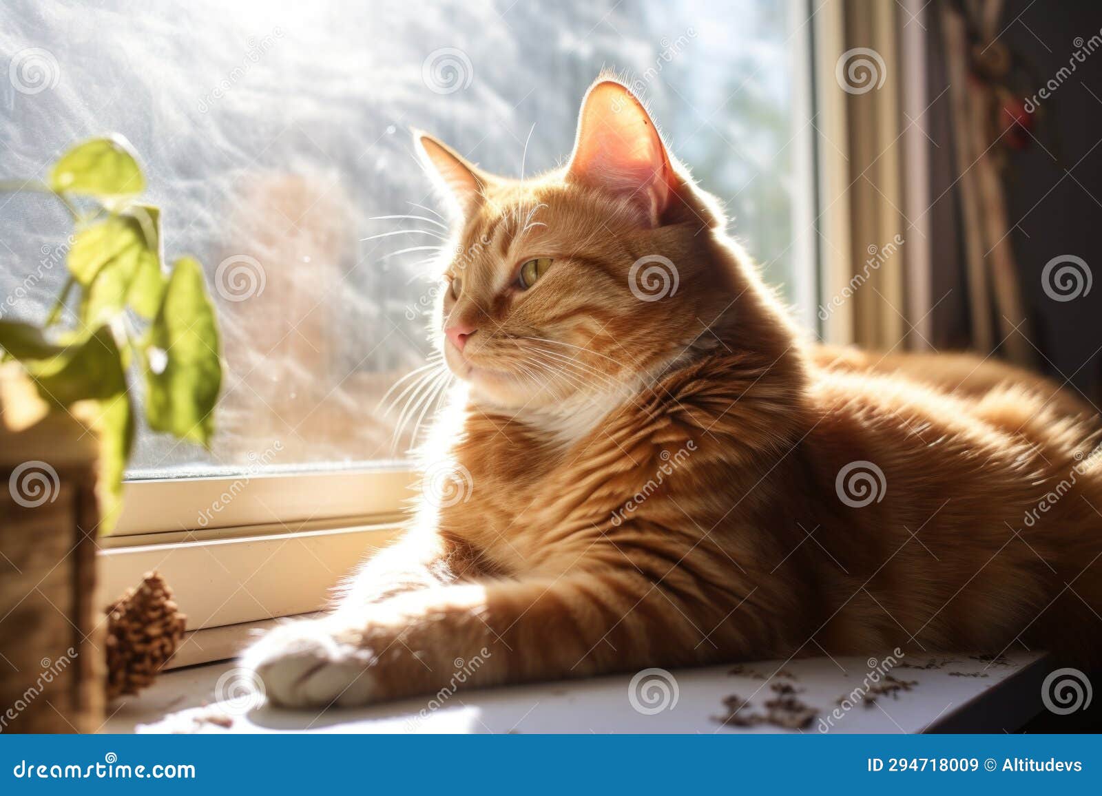 Ginger Cat Enjoying a Sunbeam by a Window Stock Image - Image of indoor ...
