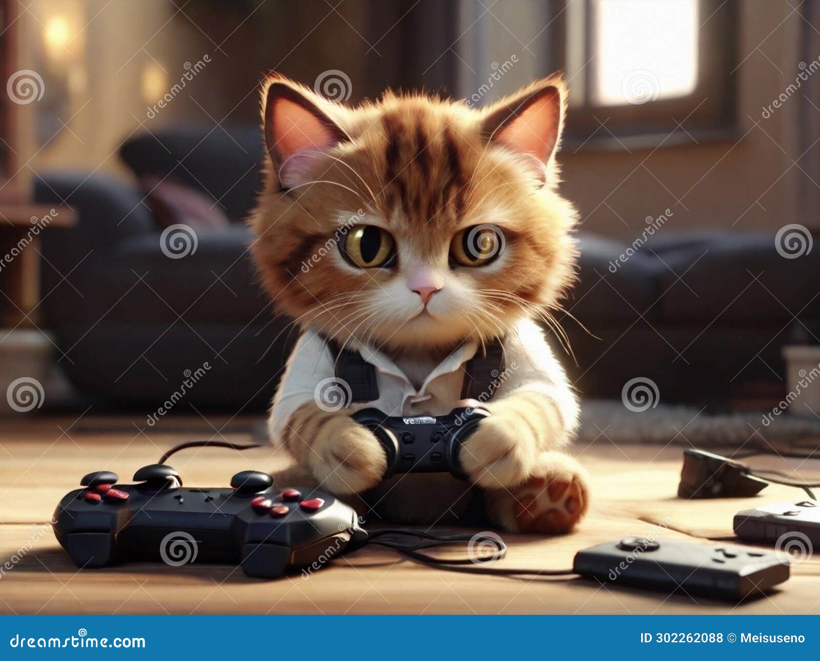 Ginger Cat Playing Video Games with a Joystick and a Gamepad Stock ...