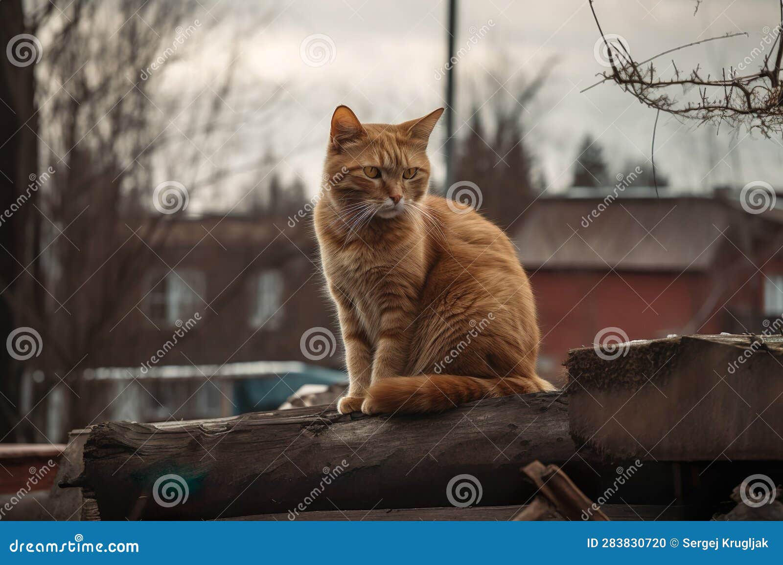 Ginger Cat in the Ruins Generated by AI Stock Illustration ...
