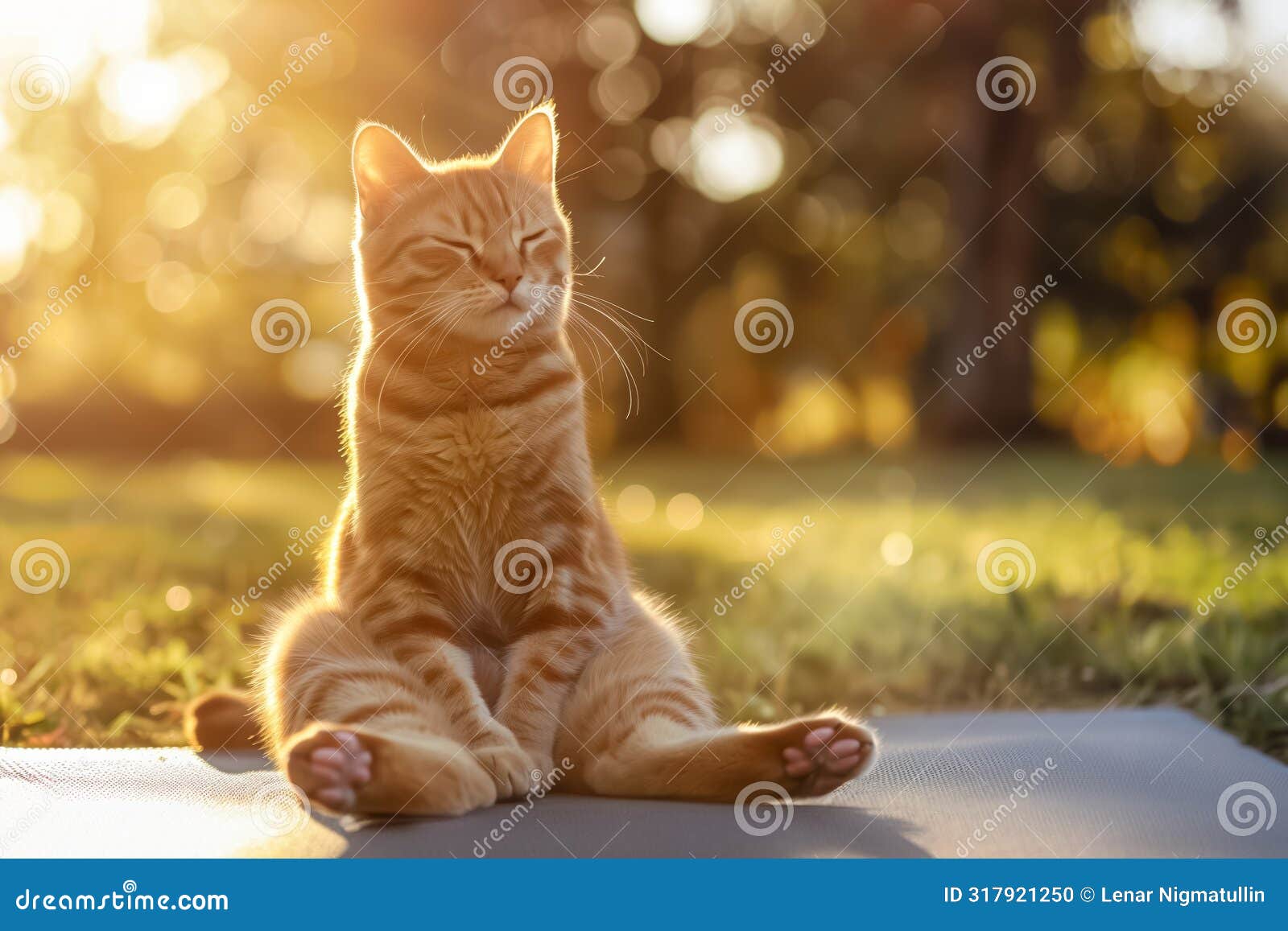 Ginger Cat Sitting Peacefully in a Meditative Pose Outdoors in the ...