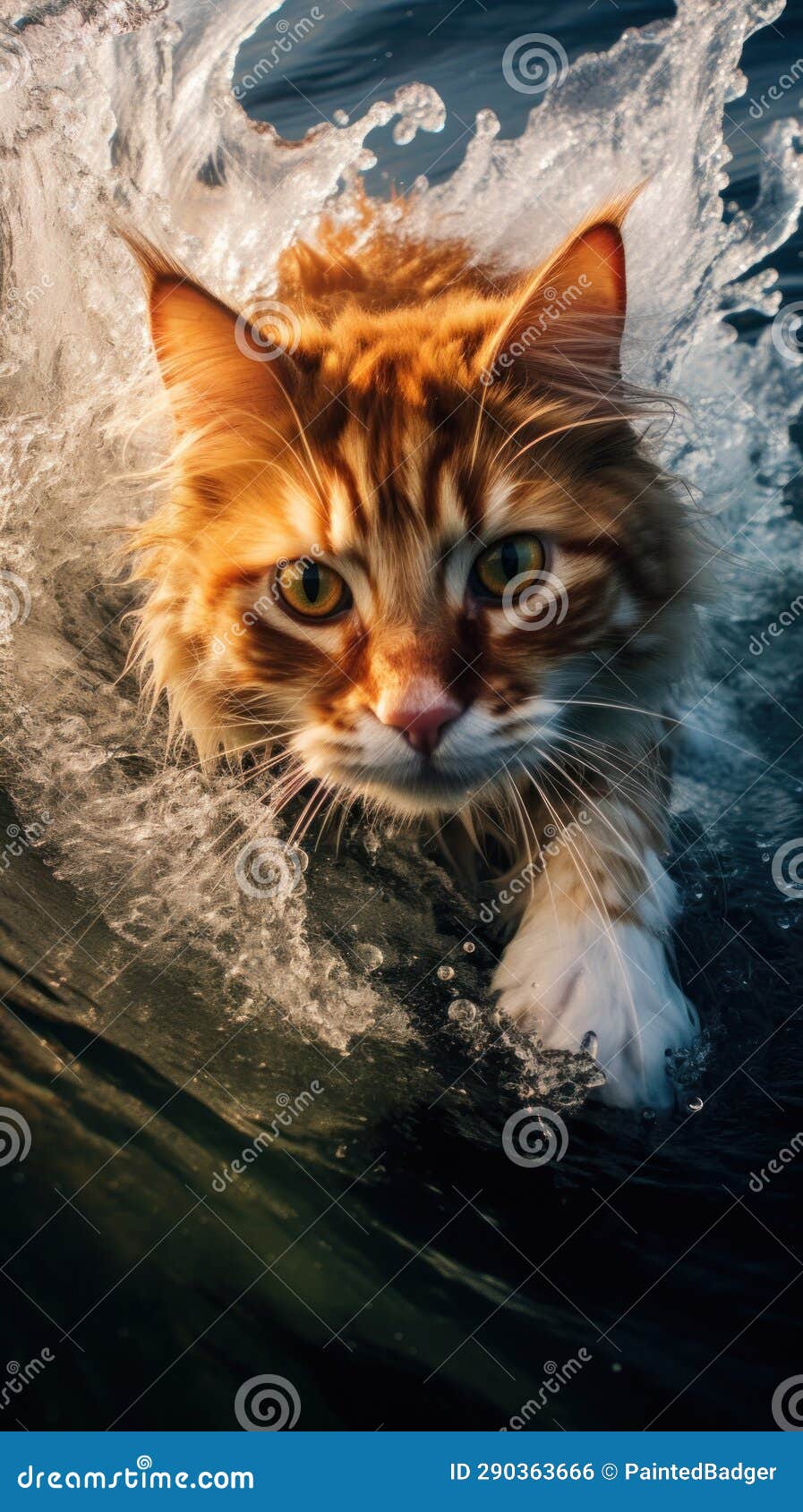 Ginger Cat Splashing in Water Stock Illustration - Illustration of ...
