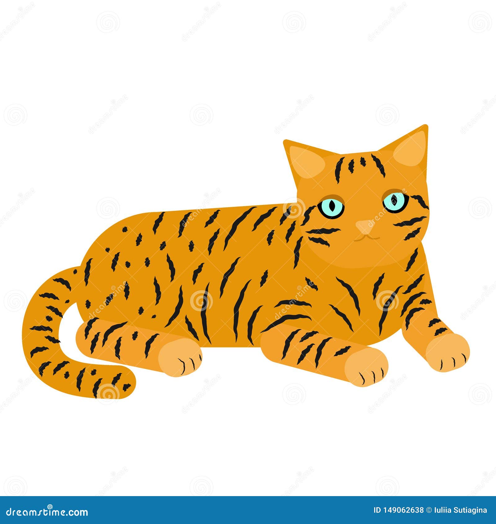 Ginger Cat with Stripes on White Background. Cat Lies, Rests. Vector ...