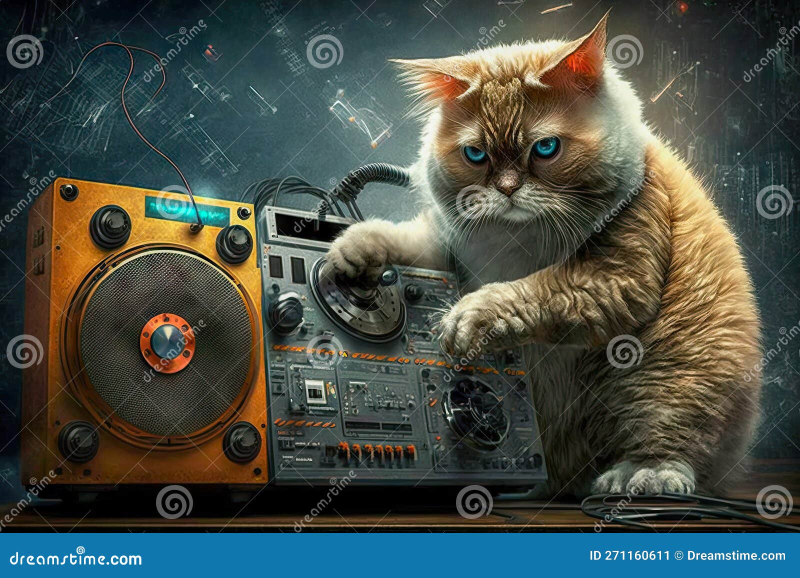 Ginger Cat with Tape Recorder Stock Illustration - Illustration of ...