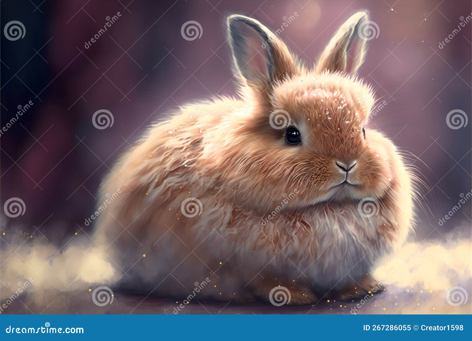 Ginger Chubby Bunny with Fluffy Fur Sitting on the Snow on a Blurred ...