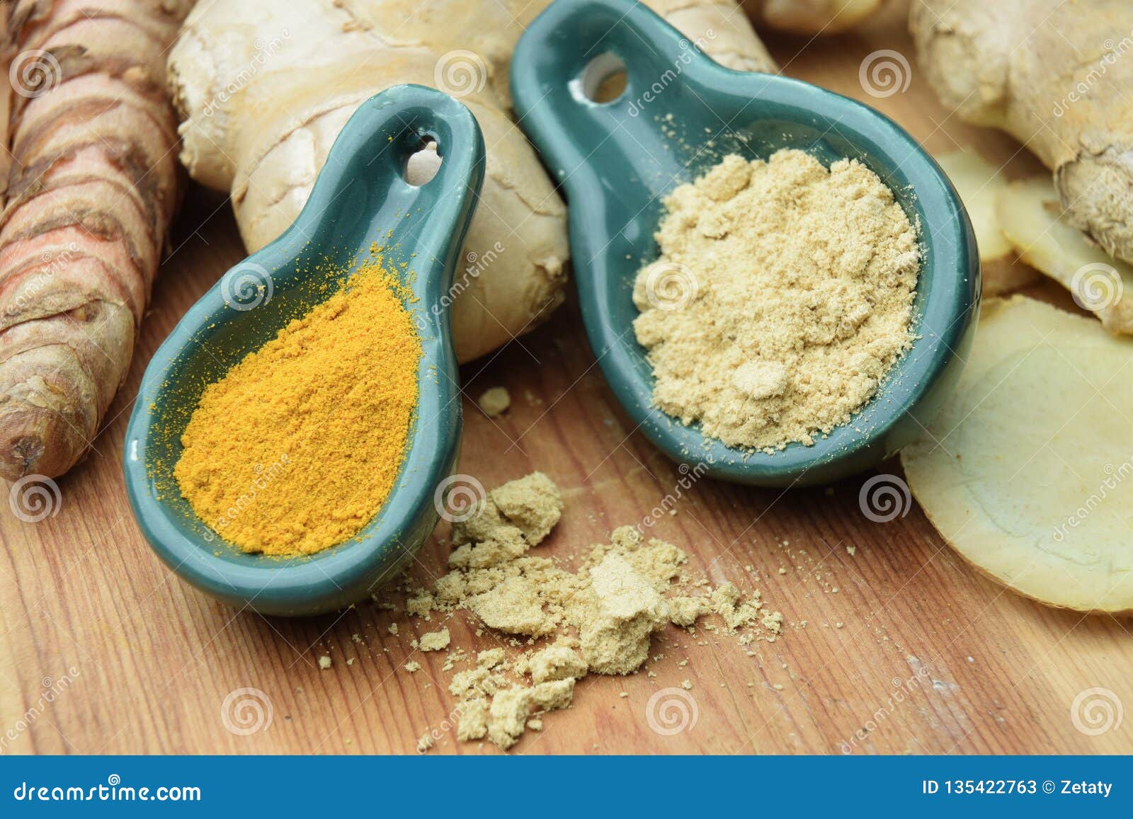Ginger and Curcumin Spice Powder Root Slice Stock Image - Image of food ...