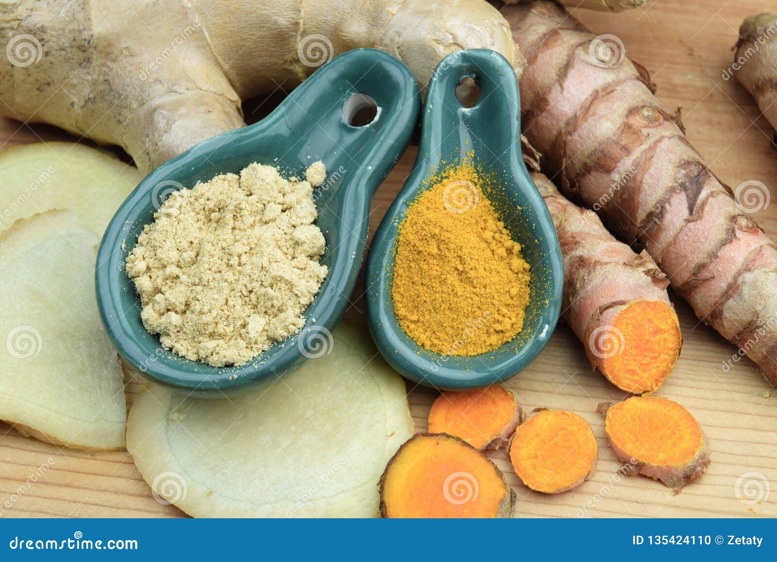 Ginger and Curcumin Spice Powder Root Slice Stock Photo - Image of copy ...