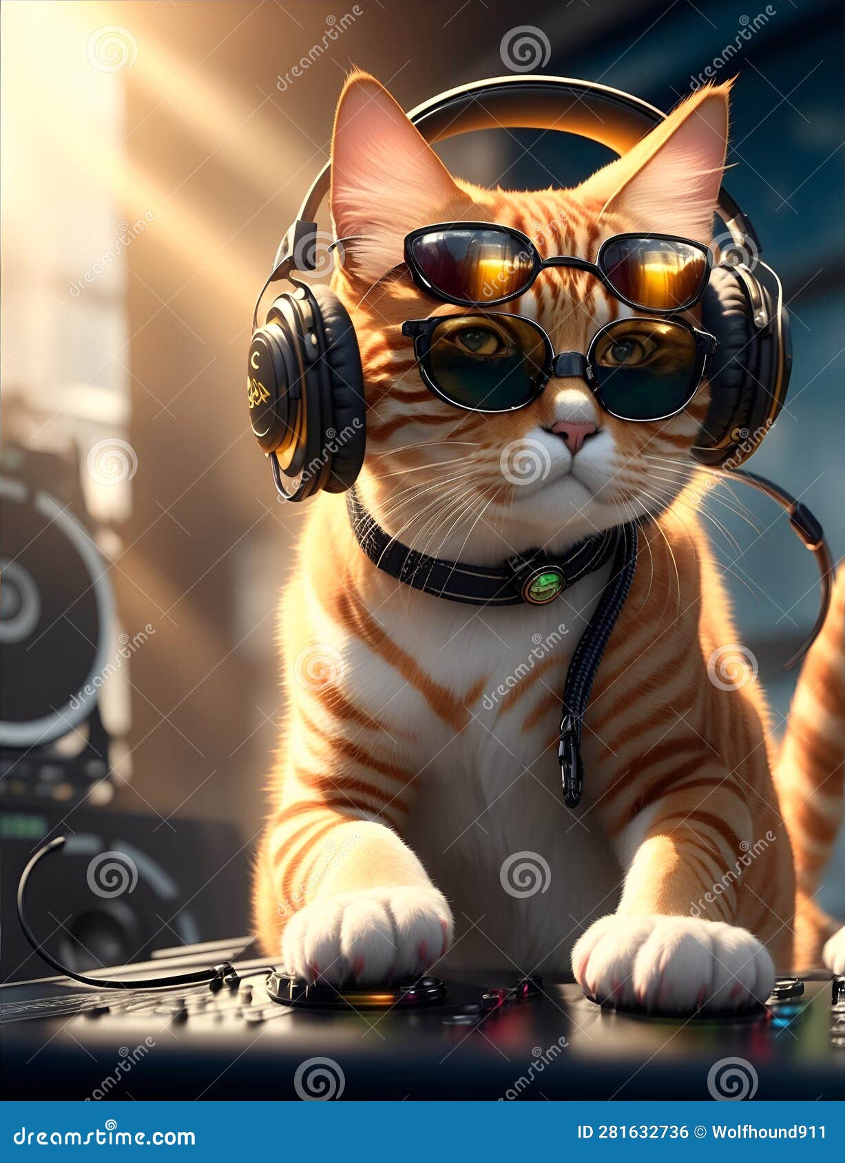 Ginger Dj Cat with Sunglasses and Headphones. Generative AI Stock ...