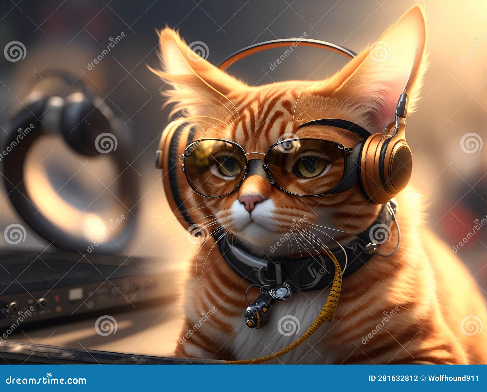Ginger Dj Cat with Sunglasses and Headphones. Generative AI Stock ...