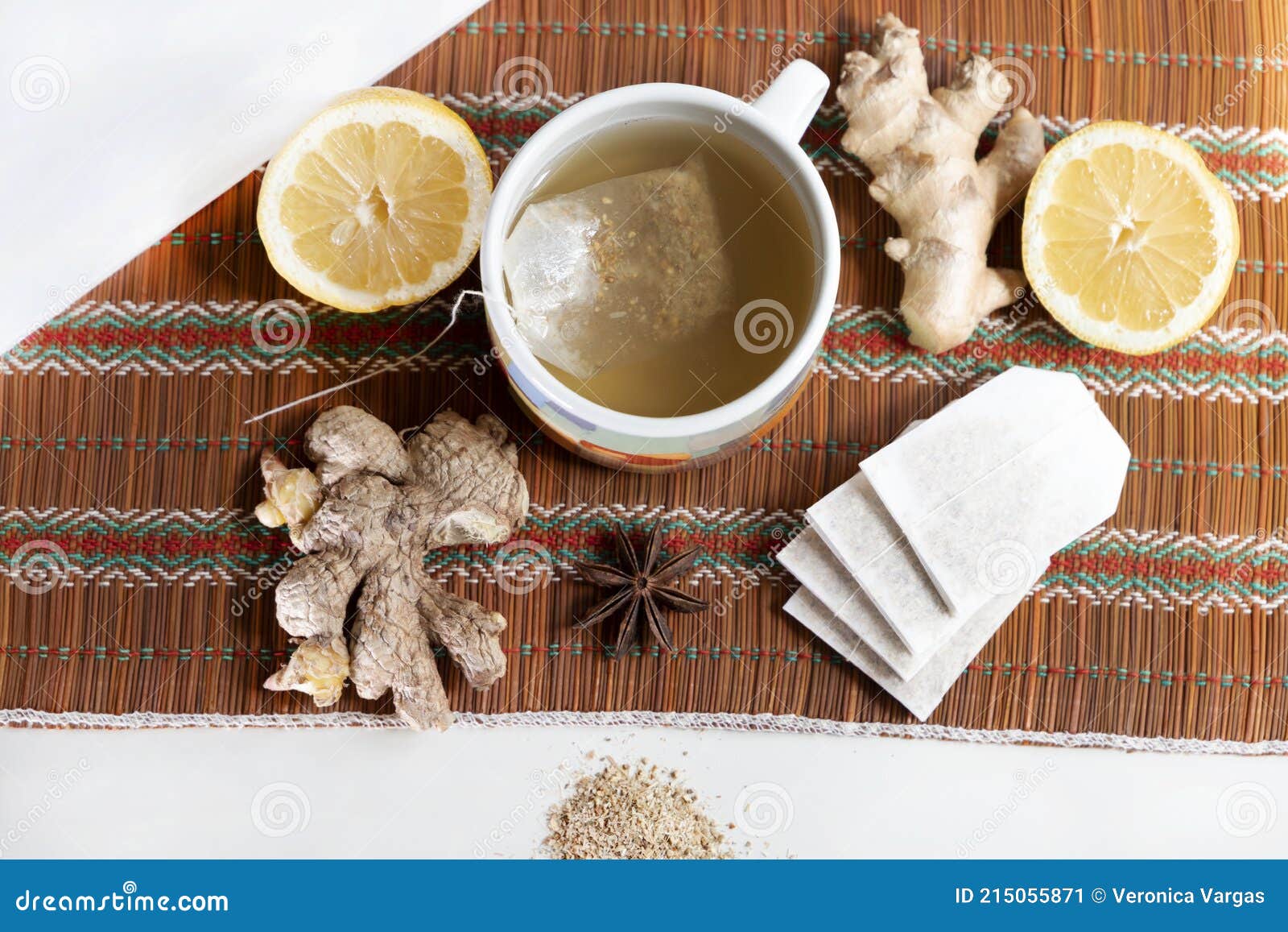 Ginger Infusion with Lemon and Ingredients Stock Image - Image of bags ...