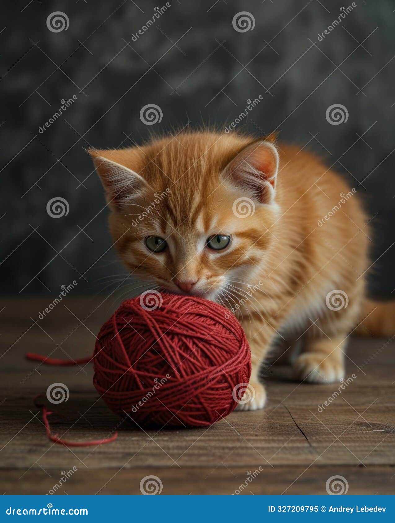 Ginger Kitty Plays with a Ball of Yarn Stock Image - Image of jump ...