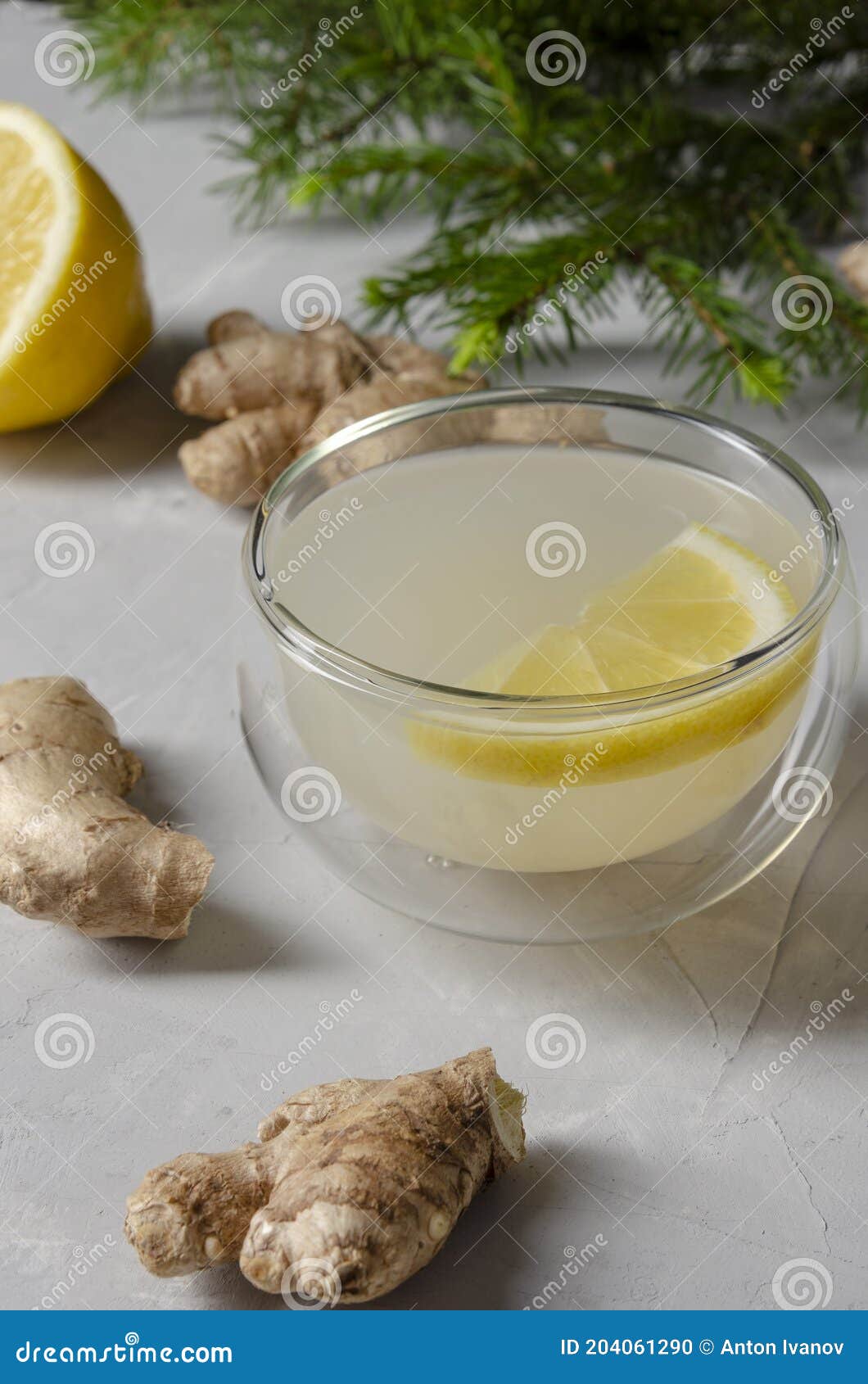 Ginger and Lemon Drink in a Bottle. Copy Space Stock Photo - Image of ...